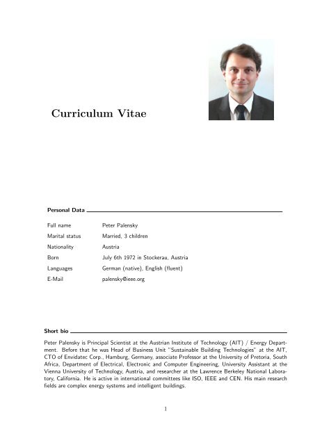 Curriculum Vitae - Peter Palensky