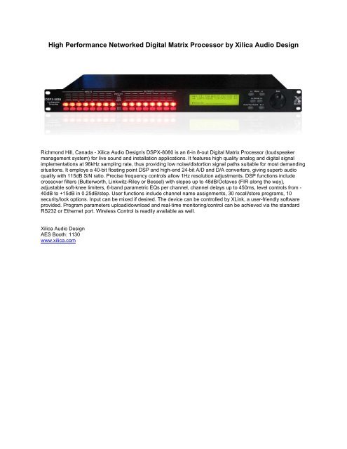 High Performance Digital Crossover by Xilica Audio Design