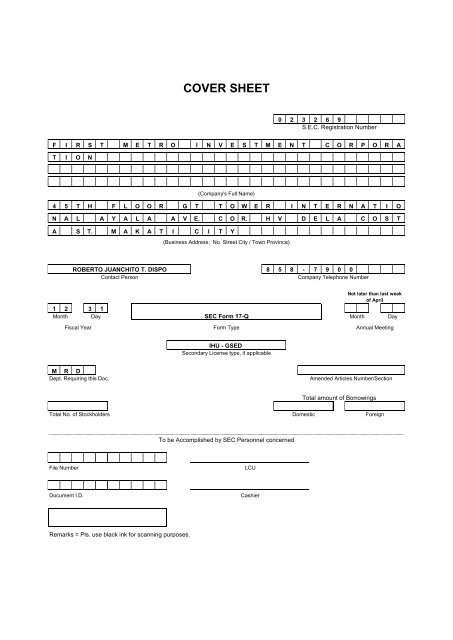 COVER SHEET - First Metro Investment Corporation