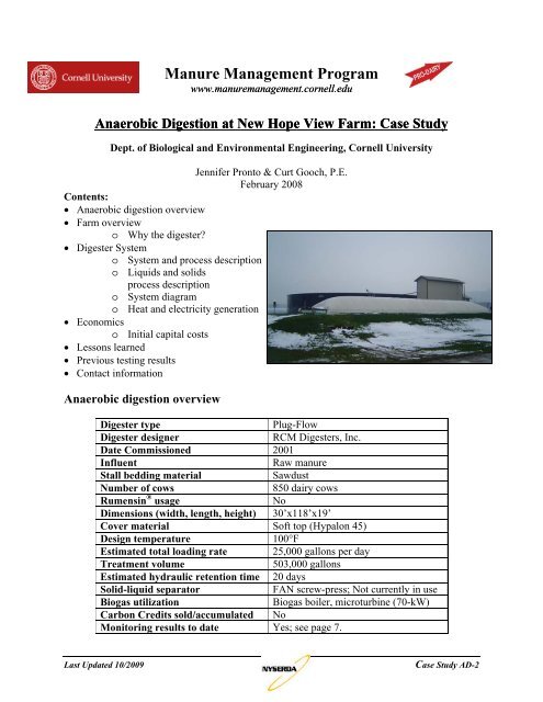 Anaerobic Digester at New Hope View Farm - Manure Management