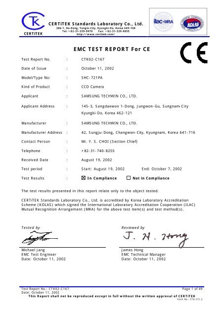 EMC TEST REPORT For CE - Samsung CCTV