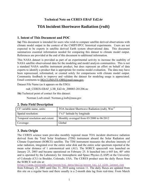 TOA Incident Shortwave Radiation (rsdt) - ceres - Nasa