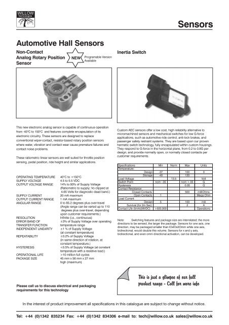 Automotive Hall Sensors (59 kb) - Willow.co.uk