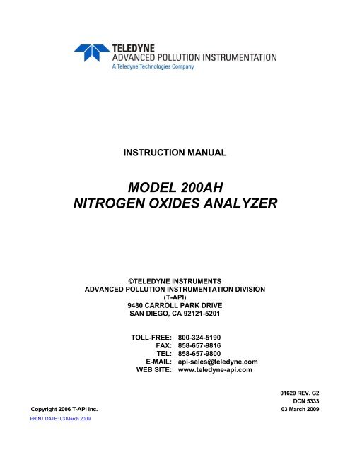 200AH NO X Analyzer - Teledyne API