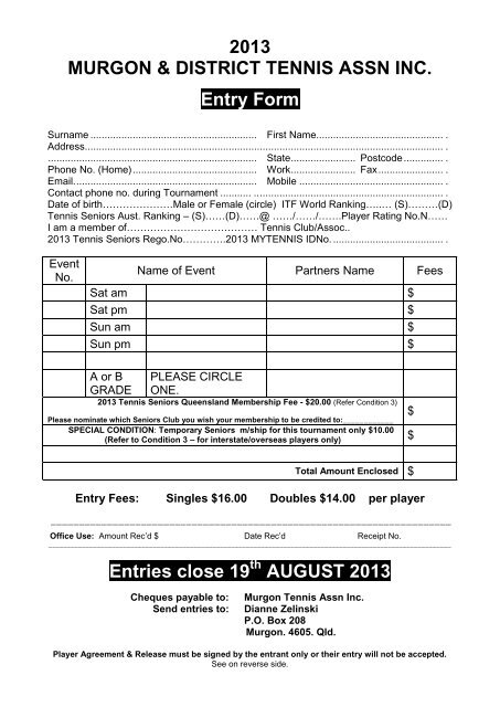 Entry - Tennis Seniors Australia