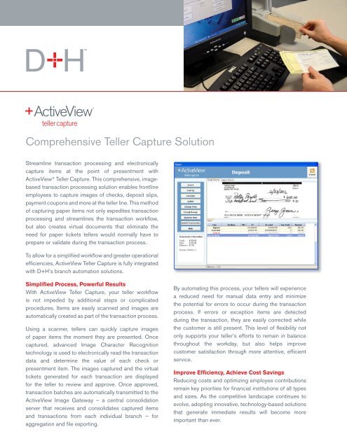 ActiveView Teller Capture Product Sheet