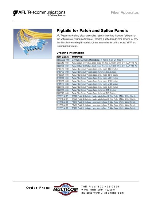Pigtails for Patch and Splice Panels - Multicom