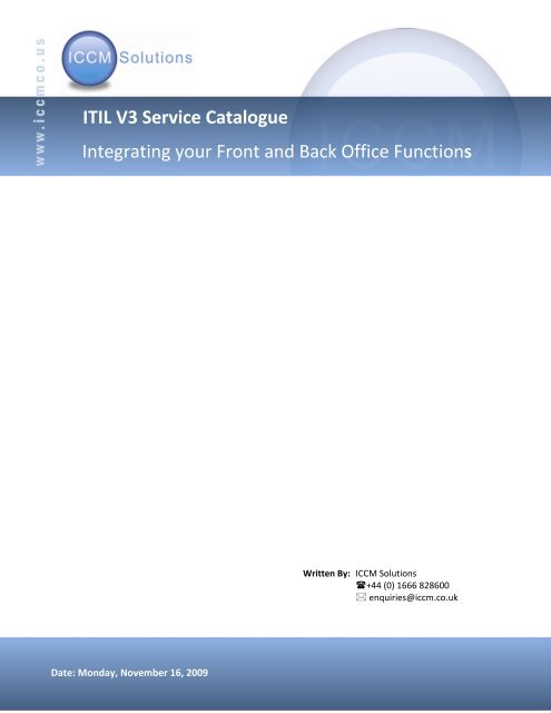 ITIL V3 Service Catalogue Integrating your Front and Back Office ...