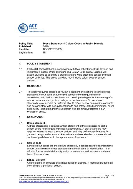 Dress Standards & Colour Codes in Public Schools - Education and ...