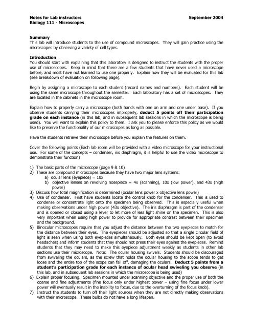 Notes for Lab instructors