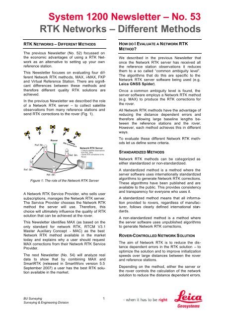 System 1200 Newsletter â No. 53 RTK Networks â Different Methods