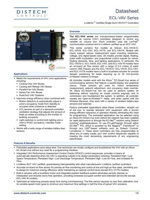 ECL-VAVS and ECL-VAV Series - Distech Controls ECL-VAVS and ECL-VAV Series - Distech Controls