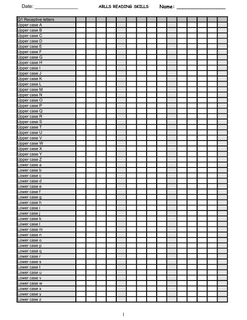 Q. Reading Skills - Tracking Sheets