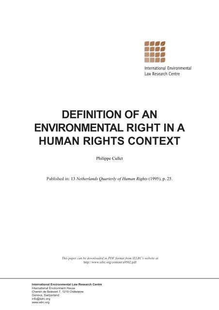 Definition of an Environmental Right in a Human Rights Context