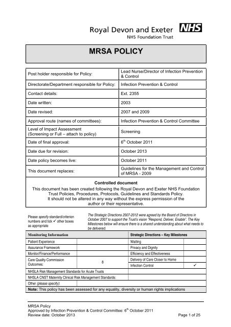 MRSA Policy - Royal Devon & Exeter Hospital