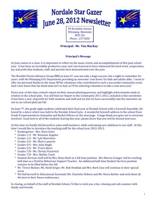 Principal: Mr. Tim MacKay - Louis Riel School Division