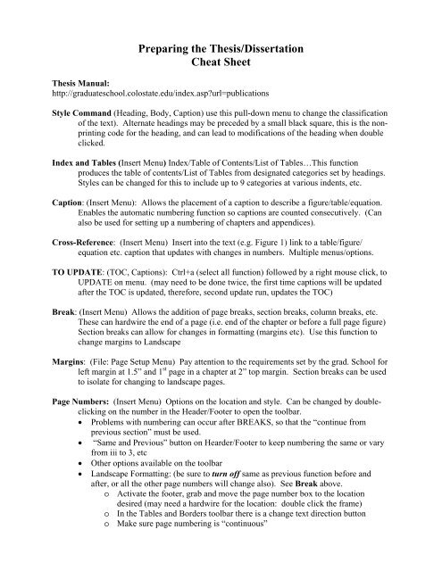 Thesis Cheat Sheet