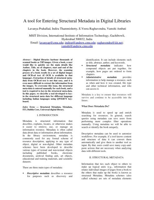 A tool for Entering Structural Metadata in Digital Libraries ...
