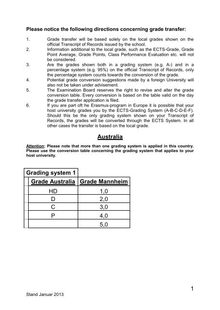 1 Australia Grading system 1 Grade Australia Grade ... - BWL