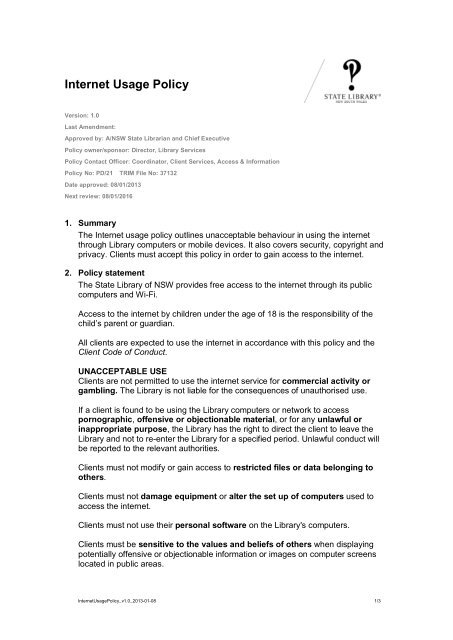 Internet Usage Policy Internet Usage Policy