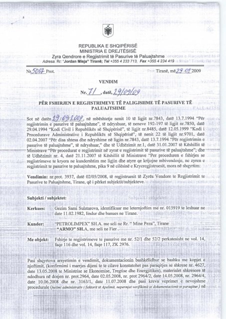 republika e shqipÃ«risÃ« - Zyra e Regjistrimit tÃ« Pasurive tÃ« Paluajtshme