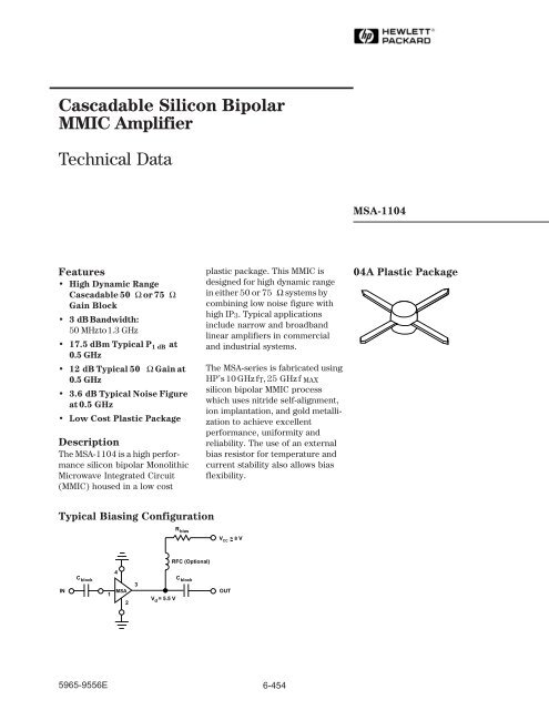 MSA-1104: Cascadable Silicon Bipolar MMIC Amplifier