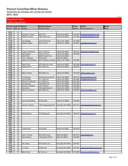 Precinct Committee Officer Directory Directorio de ... - Yakima County