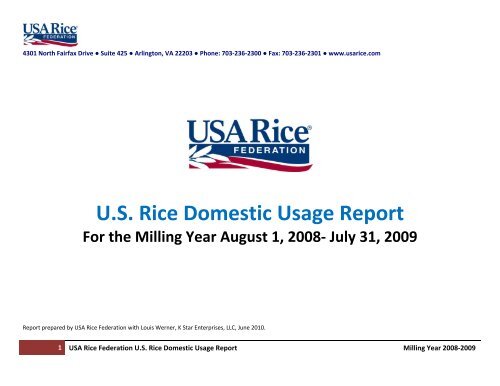 U.S. Rice Domestic Usage Report For the Milling Year August 1, 2008