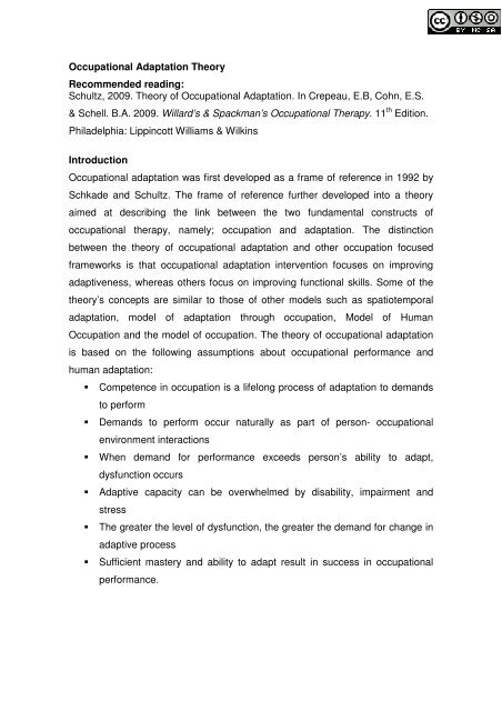 Theory of Occupational Adaptation.pdf - Vula
