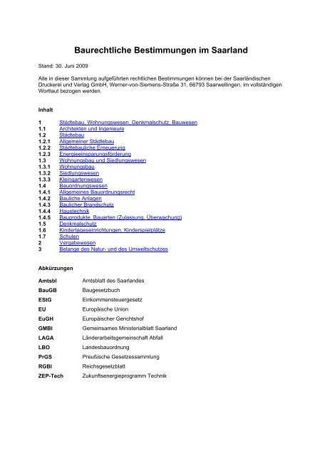 Baurechtliche Bestimmungen Saarland - Beuth Verlag