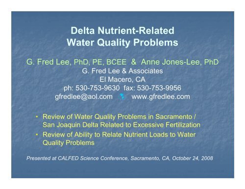 Delta Nutrient-Related Water Quality Problems - G. Fred Lee ...