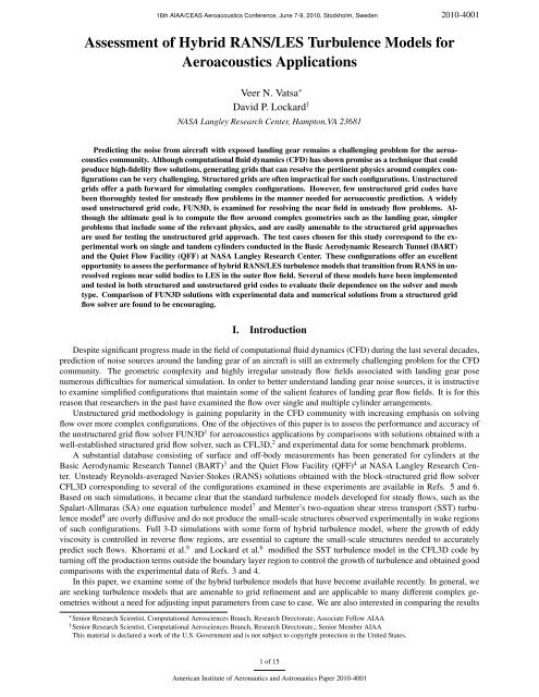 Assessment of Hybrid RANS/LES Turbulence Models for ... - NASA