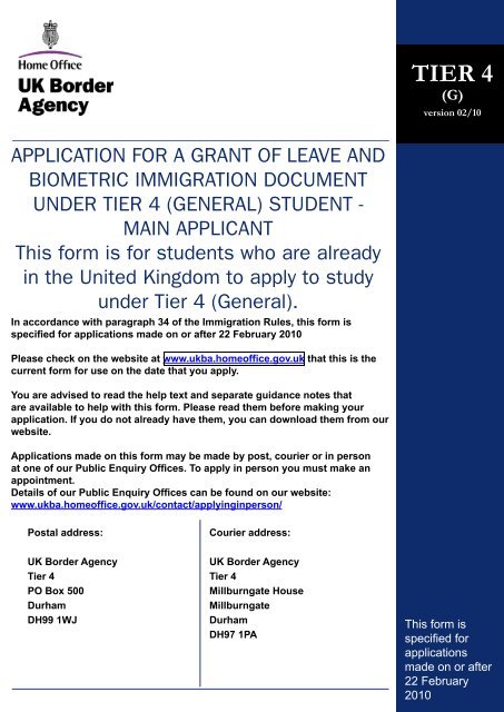 TiEr 4 (GEnEral) aPPlicaTiOn FOrm - English UK