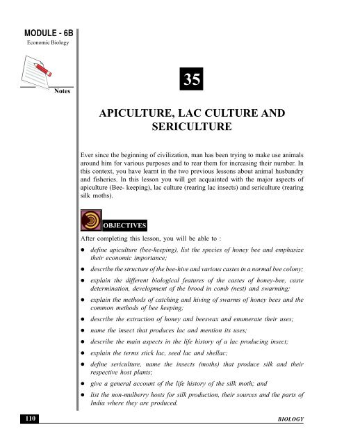 APICULTURE, LAC CULTURE AND SERICULTURE