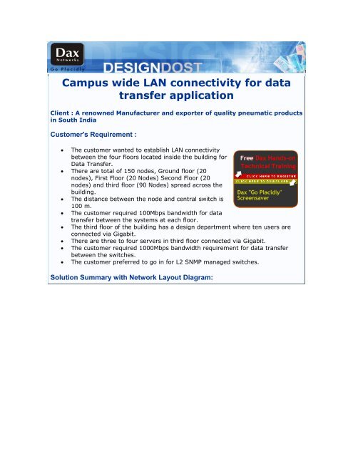 Campus wide LAN connectivity for data transfer ... - Dax Networks
