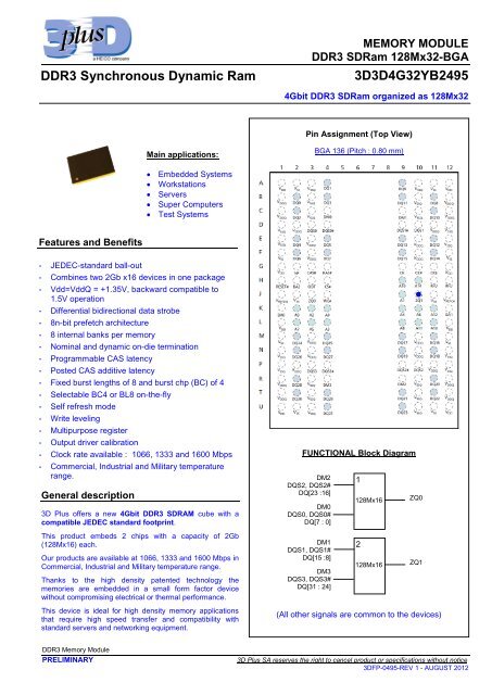 DDR3 Synchronous Dynamic Ram 3D3D4G32YB2495 - 3D Plus