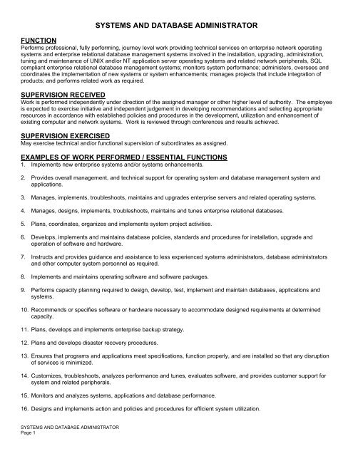 SYSTEMS AND DATABASE ADMINISTRATOR