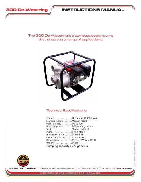 300 De-Watering INSTRUCTIONS MANUAL - CET Fire Pumps MFG