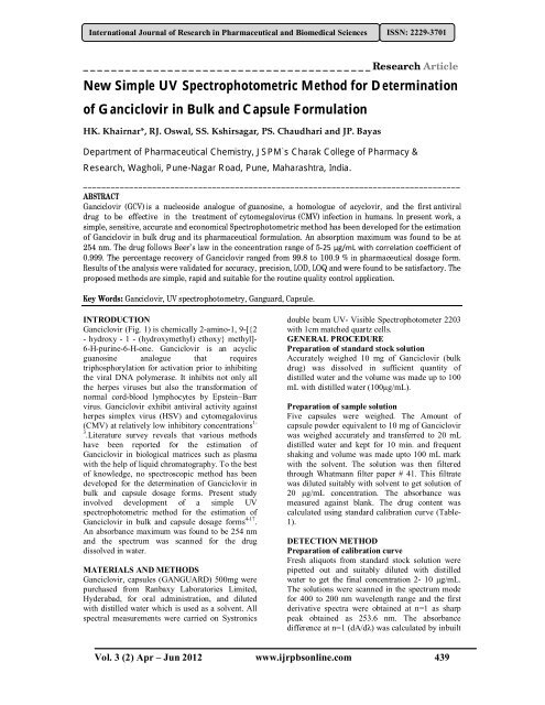 New Simple Uv Spectrophotometric Method For Determination Of