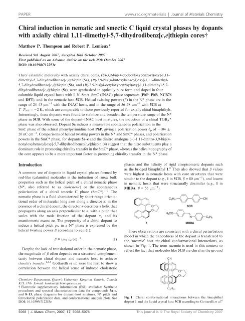 Chiral induction in nematic and smectic C liquid crystal phases by ...