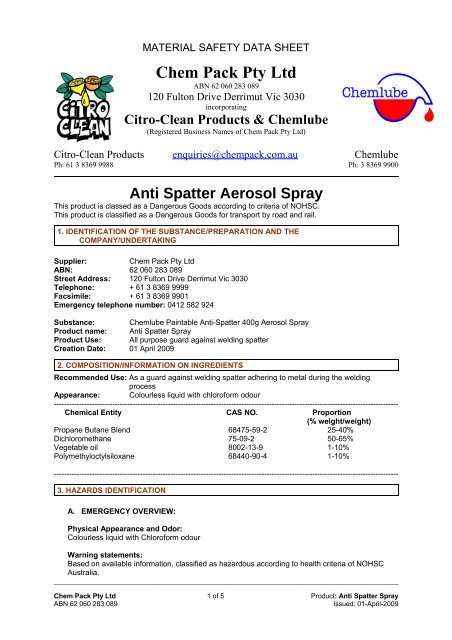 MSDS - Chempack - Chem Lube