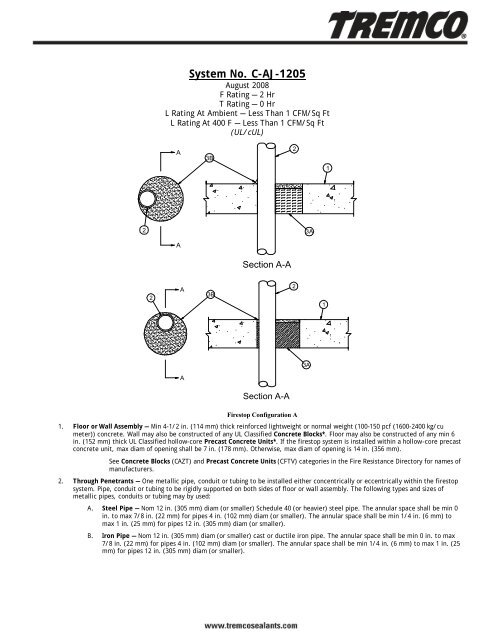 System No. C-AJ-1205 - Tremco Sealants