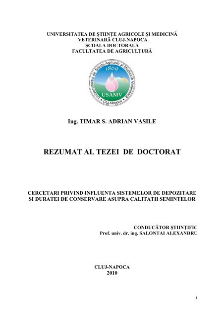 rezumat romana timar adrian - USAMV Cluj-Napoca