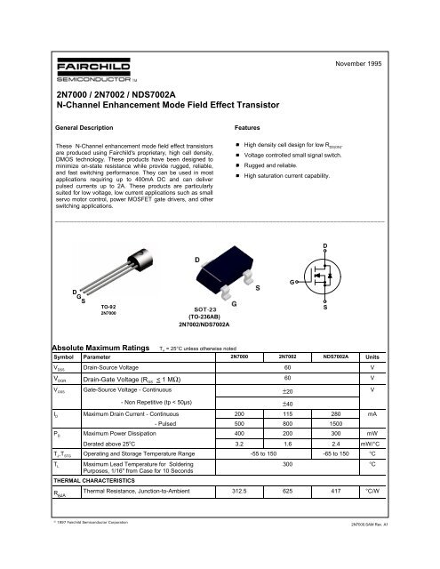 2N7000 / 2N7002 / NDS7002A N-Channel Enhancement Mode ...