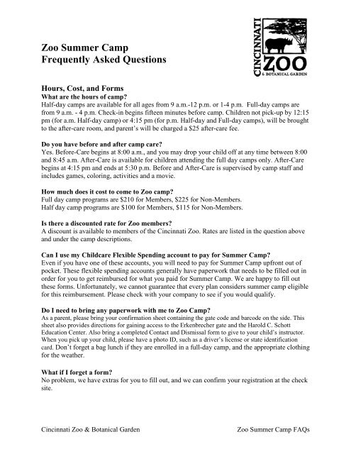 Zoo Summer Camp Frequently Asked Questions - The Cincinnati ...