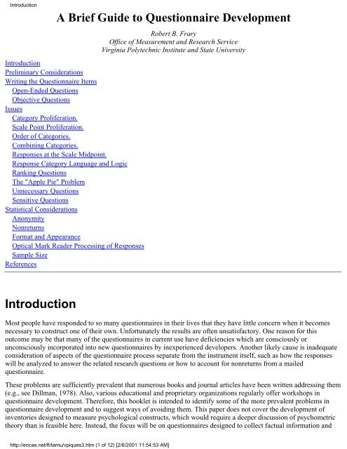 A Brief Guide to Questionnaire Development Introduction