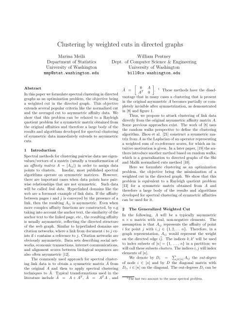 Clustering by weighted cuts in directed graphs - Statistics ...
