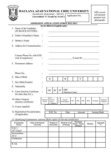 Application Form - Maulana Azad National Urdu University