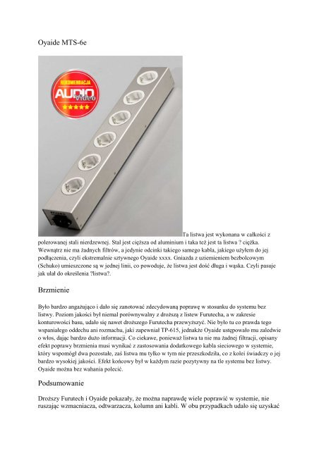 Oyaide mts-6e - Eter Audio