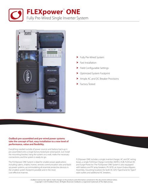 FLEXpower ONE specsheet - OutBack Power Systems